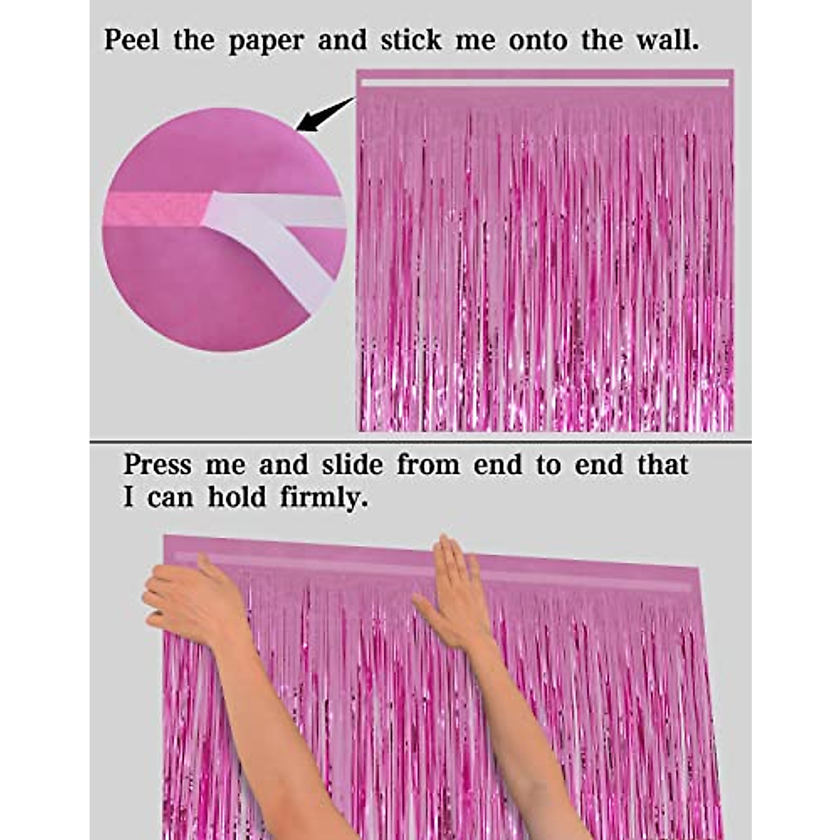 Pink Foil Fringe Curtains Tinsel Backdrop, Melsan 3.2 x 8 ft Metallic Tinsel Curtains Party Decorations for Baby Shower,Babbie, Mermaid Themed Birthday Party Backdrop - Pack of 2