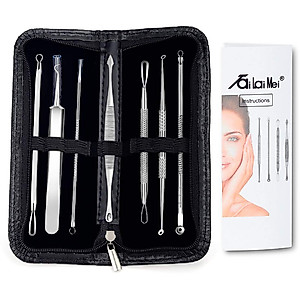 7-Piece Blackhead Remover Kit - Pimple Comedone Extractor Tool set for Facial Acne and Treatment for Blemish, Whitehead Popping, Zit Removing for Risk Free Nose Face Skin with Metal Case