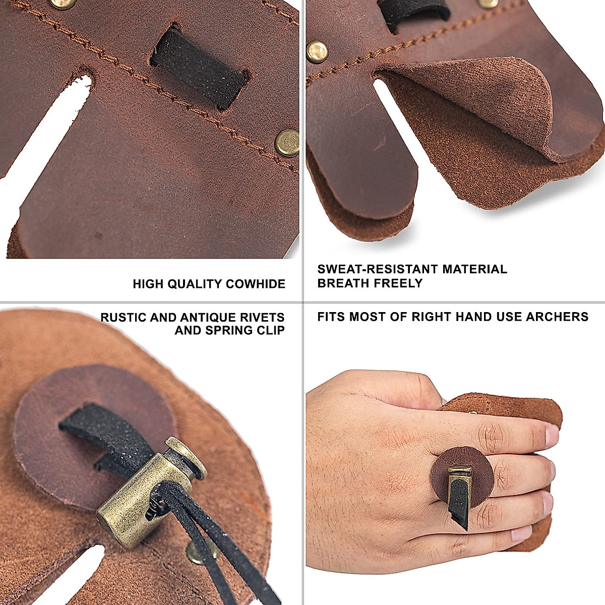 Perogen Archery Finger Tab-Cow Leather Fingers Protector for Recurve Bows Hunting Finger Protector Brown (L)