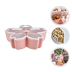 Cabilock Flower Snack Tray with Cherry Blossom Shape Fruits Box Compartment Dish Round Party Serving Tray Plastic Clear Fruits Veggie Plates Candy Container Pink