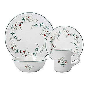 Pfaltzgraff 5072007 Winterberry Holiday 16 Piece Dinnerware Set, Service for 4, White