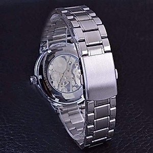 FORSINING Golden Transparent Case Stainless Steel Mens Watches Luxury Skeleton Mechanical Hand Wind Watch