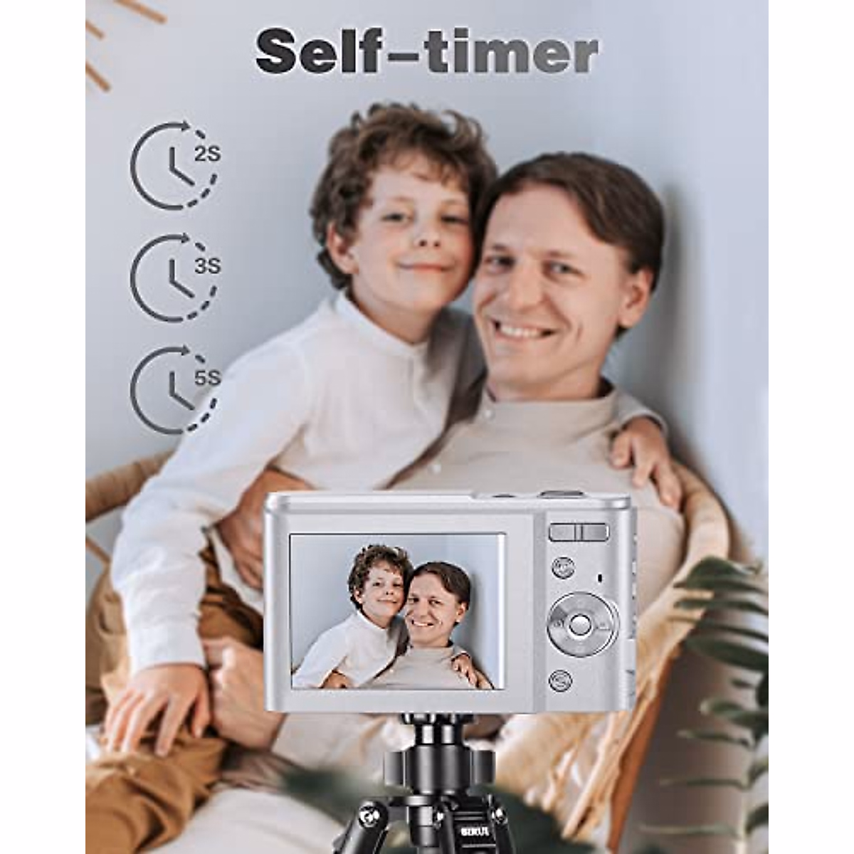 Digital Camera, Zostuic 48MP Autofocus Kid Camera with 32GB Card 1080P Video Camera with 16X Zoom, Compact Portable Small Cameras Christmas Birthday Gift for Children Kid Teen Student Girl Boy(Silver)