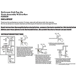 Artiwell Sink Pop-Up Drain Stopper Assembly with Lift Rod and Overflow, Solid Brass Lavatory Pop Up Drain Assembly for Bathroom Vanity Sink, All Brass Construction (Polished Brass)