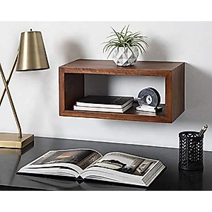 Kate and Laurel Holt Modern Floating Wall Shelf, 18 x 8, Walnut Brown, Chic Rectangular Floating Wood Shelf for Wall
