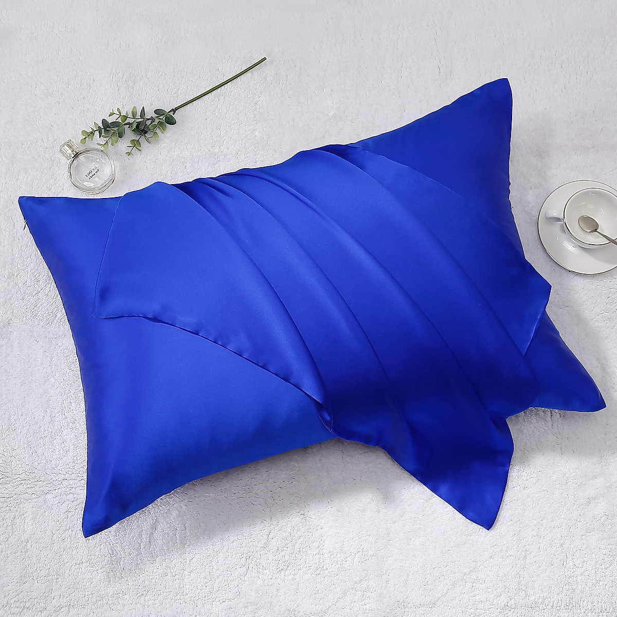 Satin Pillowcases Queen Size Set of 2 with Hidden Zipper - Luxury Pillow Cases 2 Pack for Hair and Skin (Royal Blue, 20''x30'')