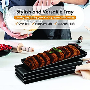 Bruntmor Matte Black Ceramic Serving Platters (14 X 6 Inch Rectangle Plates) Serving Dishes for Entertainment, Food Appetizers, Deserts, Starter, Charcuterie, Sushi Set of Party Tray - Set of 4