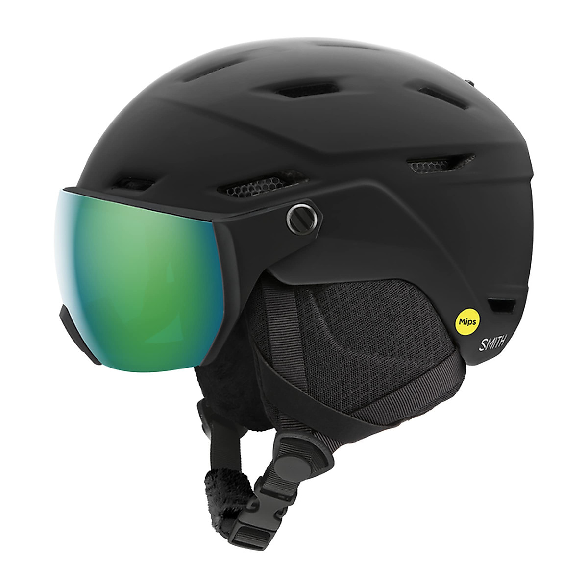 SMITH Youth Survey Jr. MIPS Snowboard Helmet with Built in Goggle (Matte Black (Green Mirror), Small/Medium)