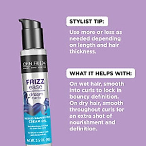 John Frieda Anti Frizz, Frizz Ease Dream Curls Cream Oil, Hydrating Hair Oil for Curly, Frizzy Hair, Nourishes Dry and Damaged Hair, 3.5 Fl Oz