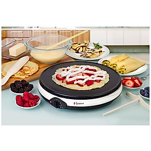 Euro Cuisine CM20 Electric Crepe Maker, 12-Inch Non-Stick Pancake Dosa Maker Machine, Electric Pancake Griddle Crepe Pan with Accessories