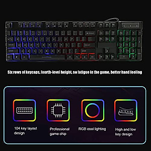 Gaming Keyboard, 104 Keys Wired Ergonomics Design Thickened Low Base Mechanical Keyboard for Home for Gaming for Office(H600 Black Characters-Single Keyboard)