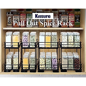 Kitsure Spice Rack Organizer for Cabinet - 2 Packs, Easy-to-Install Pull Out Spice Cabinet Organizers, 8''Wx10.23''Dx8.54''H Slide Out Spice Racks, Double Layer(Jars Not Included)