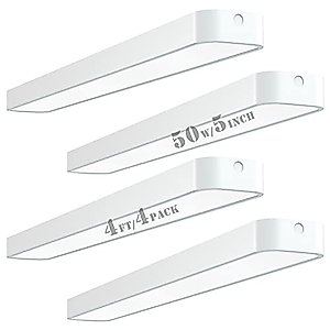 Lightdot 4ft LED Shop Light Fixture, 5" Wide Linear Kitchen Ceiling Lights, Flush/Suspended Mount, 50W 7000LM(200W Fluorescent Replacement) 5000K Led Wrap-Around Lights for Garage Office(4 Pack)