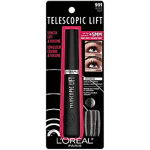 L'Oreal Paris Telescopic Lift Washable Mascara, Lengthening and Volumizing Eye Makeup, Lash Lift with Up to 36HR Wear, Black, 0.33 Fl Oz