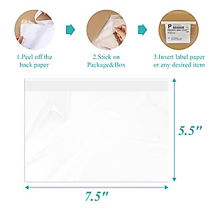 100 Pack 7.5" x 5.5" Clear Self-Adhesive Top Loading Packing List/Shipping Label Envelopes Pouches