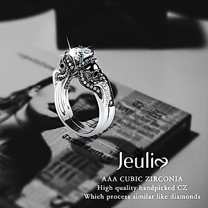 Jeulia 3.68 Carat Twist Skull Rings for Women Sterling Silver Two Tone Twist Band Rings White Diamond Bridal Ring Set Black Plated Engagement Promise Rings with Jewelry Gift Box (6)