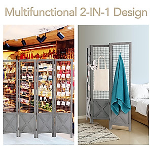 Wnutrees 4 Panel Gridwall Display, Portable Freestanding Display Board for Craft/Art Shows, Retail, Events, Decorative Wood Room Divider Folding Screens, Grey