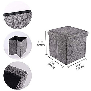YCOCO Linen Storage Ottoman Cube,Square Ottoman Foot Rest Stool with Memory Foam Seat,Foldable Toy Boxes Chest,Ottoman Coffee Table,11.8"x11.8"x11.8",Grey Pack of 1