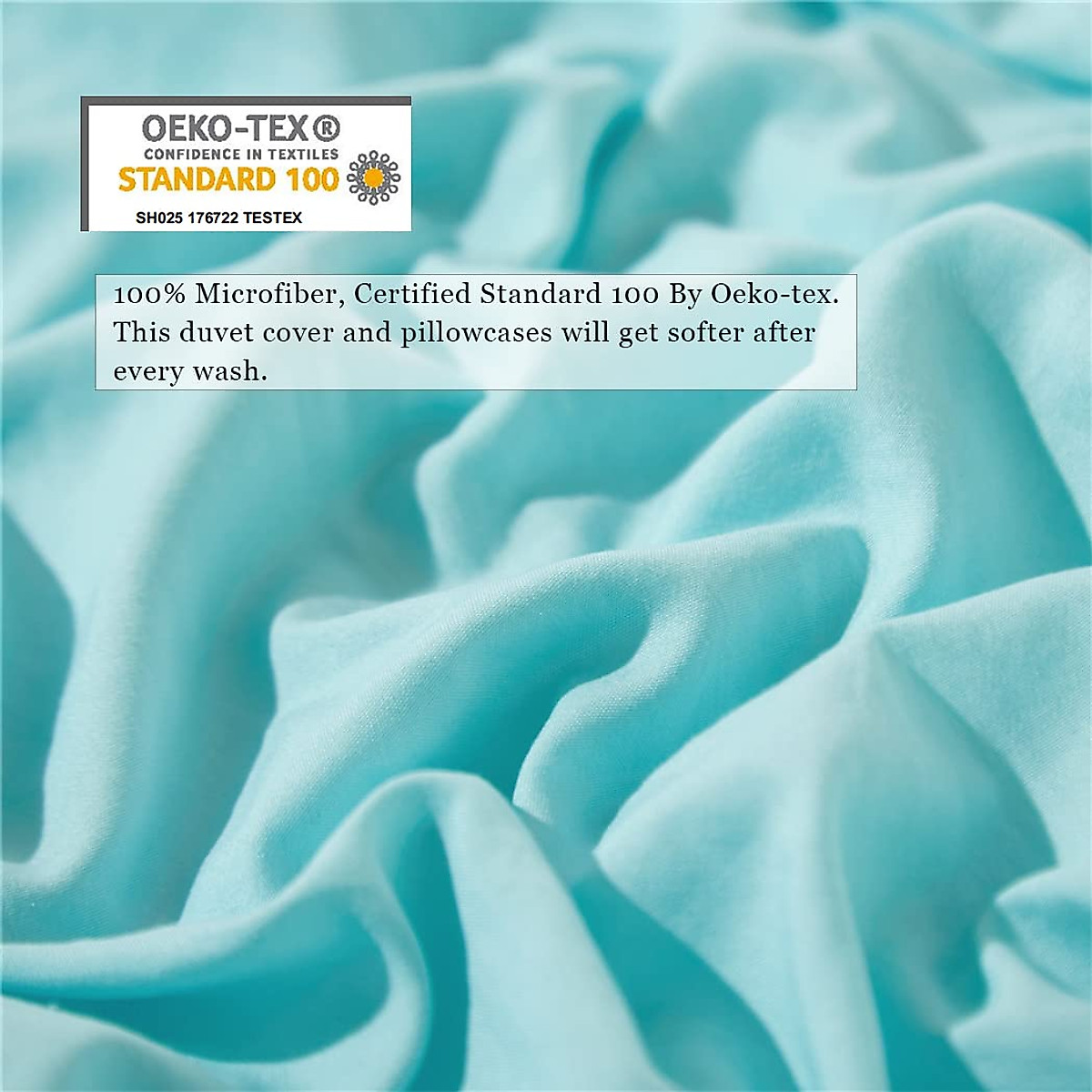 IHOUSTRIY Super Soft Duvet Cover and Pillow Shams Set, Microfiber, Pom Pom Fringe, Comforter Cover with Zipper and Ties, Easy Care, Simple Style Bedding Set, 3 Piece - Queen, Aqua