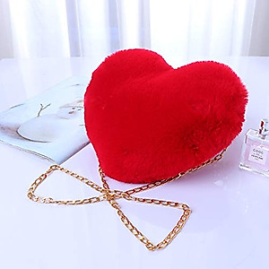 PartyKindom Heart Bag Tote Bags with Chain- Handbags for Women, Plush Peach Heart Crossbody Bag Wallet Large Purses Shoulder Bag Bucket Cross- body Purse (Red) Heart Shaped Purse