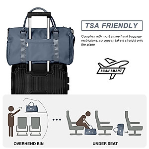 Weekender Duffel Bags for Women, Travel Totes Bag for Airplane, Cute Sports Gym Dance Bag Overnight Luggage Bag with Wet Pocket Shoe Compartment, Carry On Hospital Bag for Labor and Delivery Haze blue