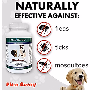 Flea Away All Natural Supplement for Fleas, Ticks, and Mosquitos Prevention for Dogs and Cats, 100 Chewable Treat Tablets, Single