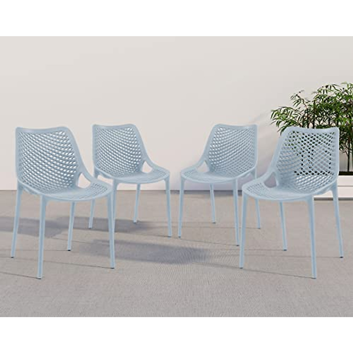 Meridian Furniture 328SkyBlue Modern | Contemporary Patio Dining Chair with Polypropylene Plastic, Weather Resisting for Indoor or Outdoor Use, Set of 4, 20" W x 24.5" D x 33" H, Sky Blue