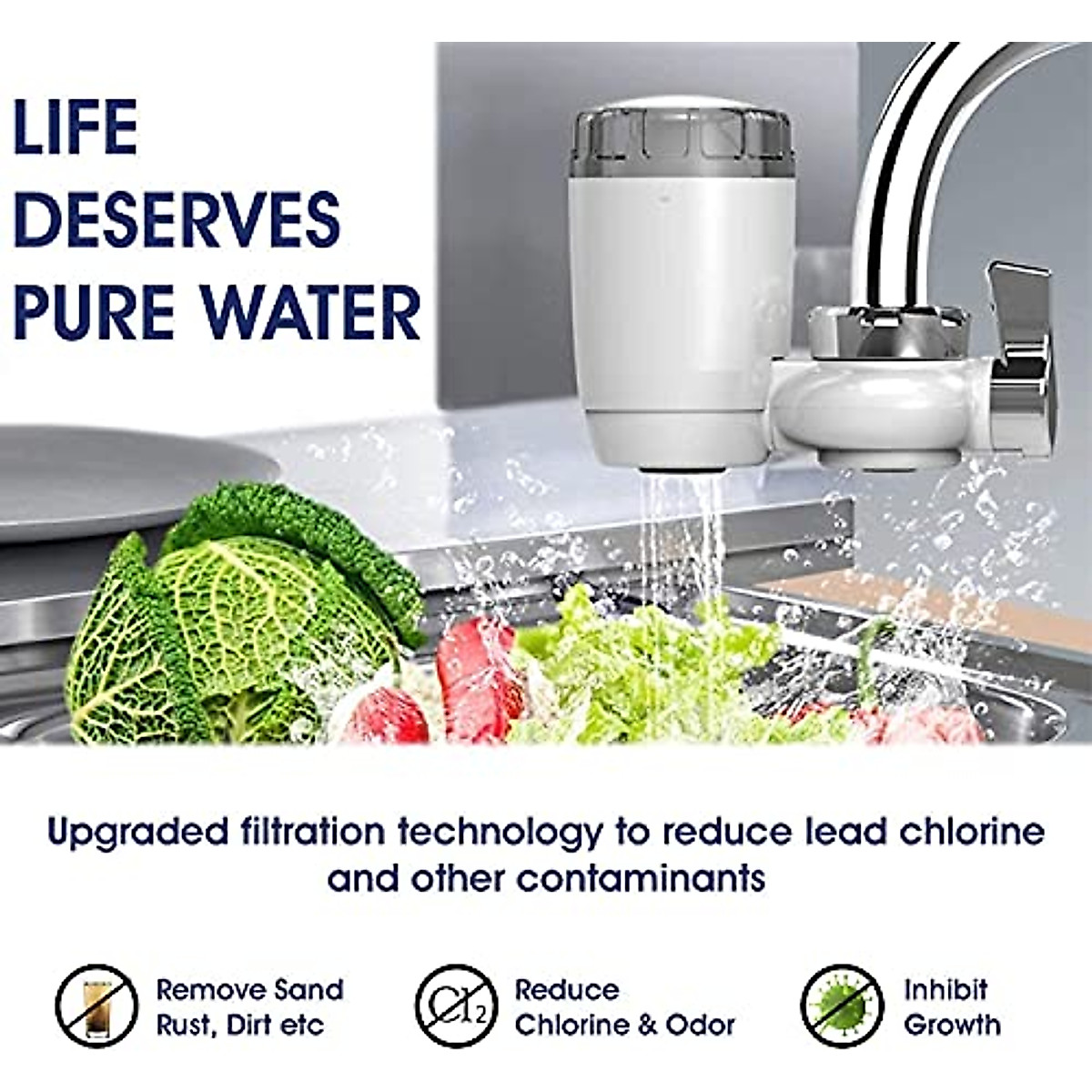 WBM Home Faucet Filter, Effective Purification System, Reduces Lead & Bad Taste, BPA Free Water Purifier, Replacement Pack of 4