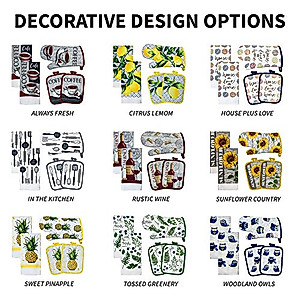 Franco Kitchen Designers Soft and Absorbent Cotton Towels with Pot Holders and Oven Mitt Linen Set, 5 Piece, Sunflower Country