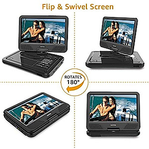 WONNIE 12.5 Inch Portable DVD Player with 4 Hour Rechargeable Battery,10.5" Swivel Screen, SD Card Slot and USB Port and Stereo Earphones (Black)