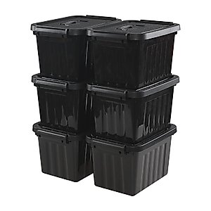 Vcansay 6 Quart Plastic Storage Latching Bin with Handles, Black, 6 Packs