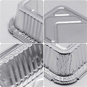 LUCKMETA 8x4 inch Aluminum Foil Pans with Clear Lids, 60 Pack, Heavy Duty, Recyclable, Suitable for Baking, Eating, and Storing