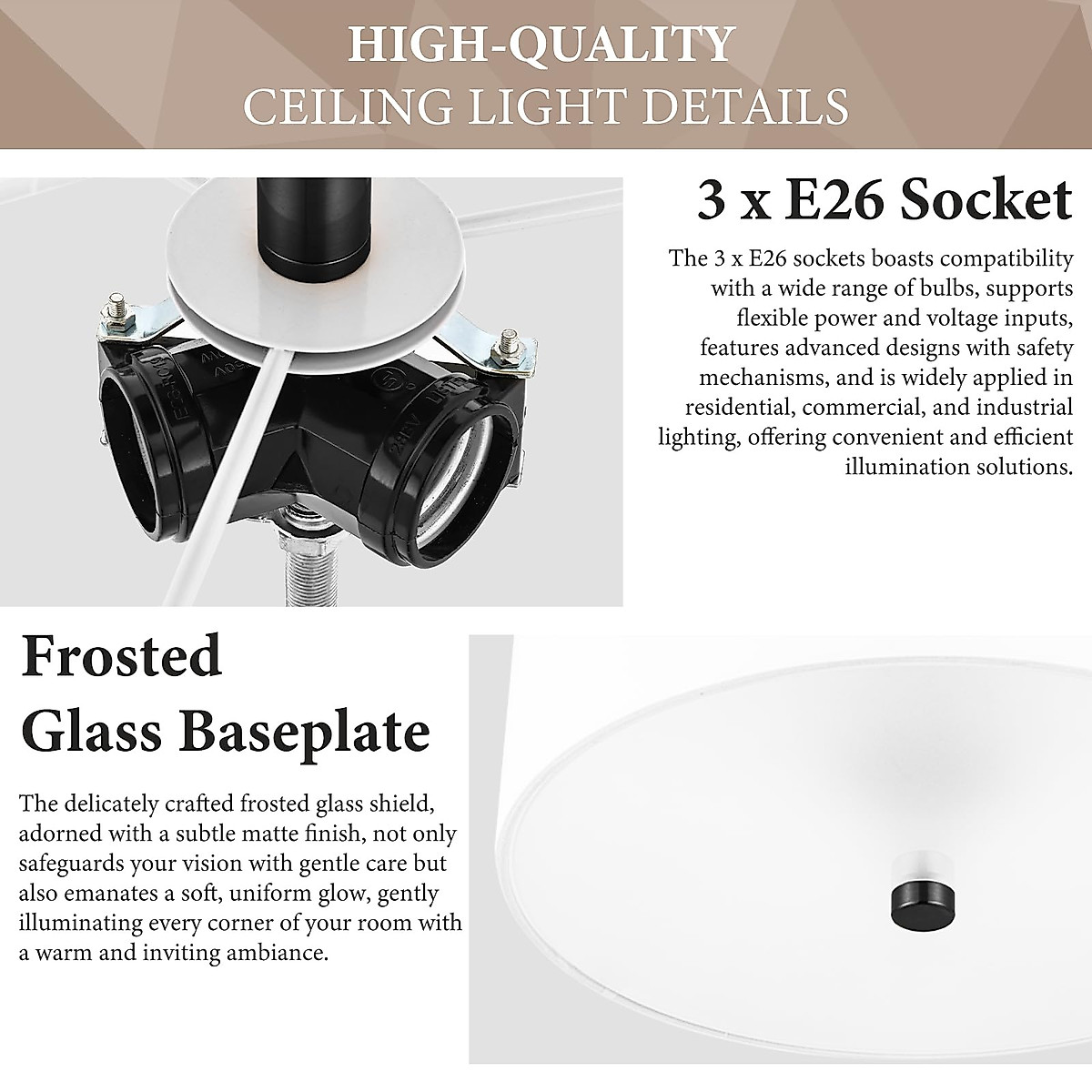 3-Light Semi Flush Mount Ceiling Light Fixture, 13" Black Drum Light, Modern Close to Ceiling Light with White Fabric Shade Lamps for Bedroom Living Dining Room Kitchen Hallway Entryway