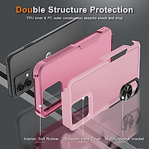 WRJ Compatible with Moto G Stylus 5G 2023 Case with Screen Protector,[Military Grade][Shockproof Protection][Built-in Ring Kickstand] Heavy Duty PC+TPU Dual Layer Case Cover-Girly Pink