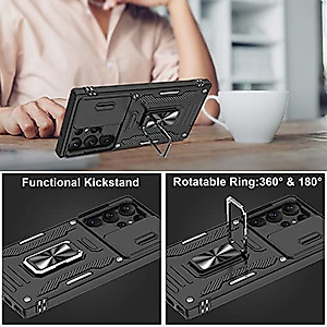 IKAZZ Galaxy S23 Ultra Case with Camera Cover,Samsung S23 Ultra Cover Pass 16ft Drop Test Military Grade Shockproof Protective Phone Case with Kickstand for Samsung Galaxy S23 Ultra Black