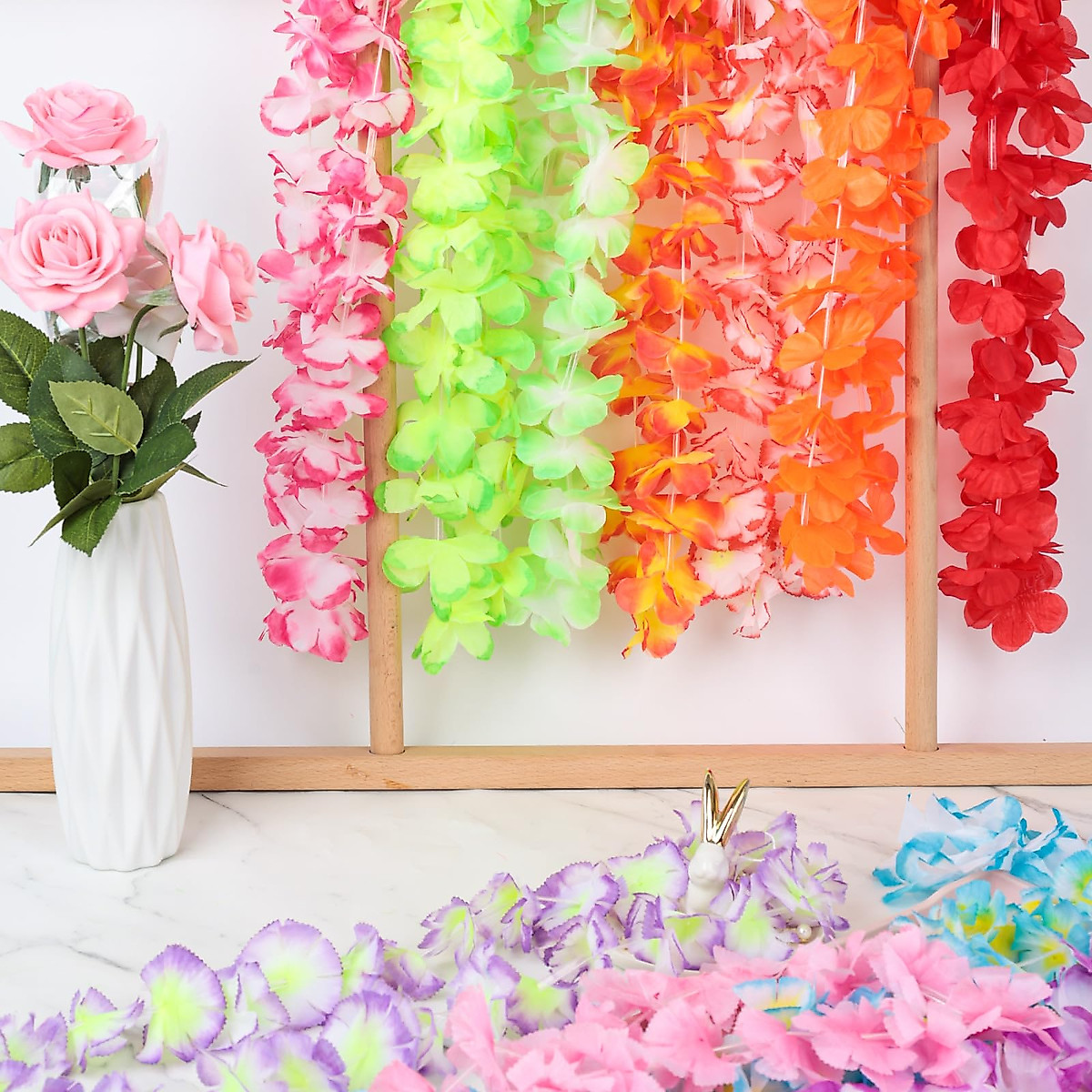 FUTUREPLUSX 12PCS Hawaiian Leis, Tropical Flower Leis Luau Party Decorations for Beach Pool Hawaiian Luaus Party Birthday Aloha