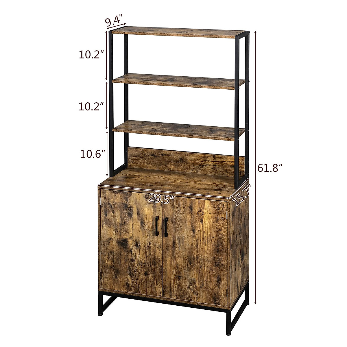 VINGLI Bookshelf with Storage Cabinet, Tall & Wide Industrial Bookcase with 2 Doors & 3-Tier Shelves for Living Room/Bedroom/Office (Rustic Brown, 30'' x 16'' x 69'')