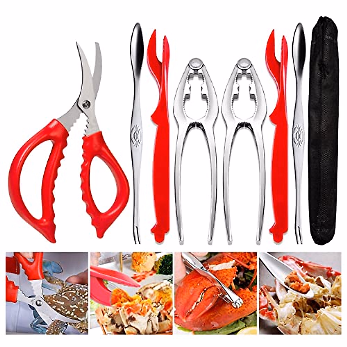 Crab Leg Crackers and Tools - Lobster Crackers and Picks Set Shellfish Crab Claw Cracker Stainless Steel Seafood Crackers & Forks - lobster tools for eating