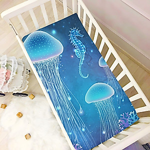 Blueangle Fitted Crib Sheet Glowing Jellyfish Baby Sheets for Standard Crib Toddler Mattress Cover, Soft Microfiber Breathable Mattress Cover for Boys and Girls（177）