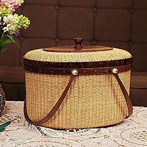 Nantucket Basket Picnic Basket Rattan Handmade Products Woven Sewing kit Storage Basket Two Swing Handles