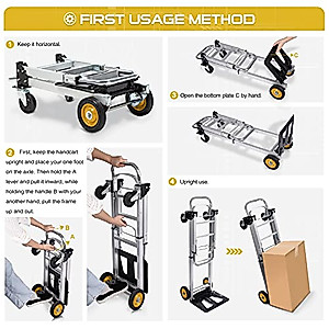Oyoest Aluminium Hand Truck Dolly Heavy Duty 440lbs Capacity 2 in 1 Convertible Folding Hand Truck with Pneumatic Wheels and Telescoping Handles,Portable Dolly Cart with Bungee Cords for Moving.