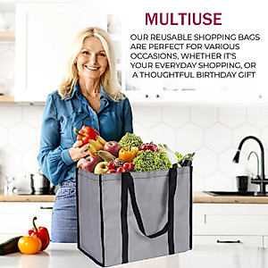 LONGTEAM Extra Large Reusable Foldable Shopping Bag, Fold Away Washable and Lightweight Shopper Bag with Reinforced Handles (3 Pack)