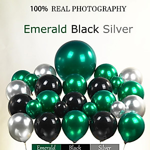 Emerald Green Silver Balloon Garland Arch Kit Double Stuffed Dark Green Black Balloons With Silver Star Balloons for Luxury Birthday Party Christmas grad decorations 2025 Decorations