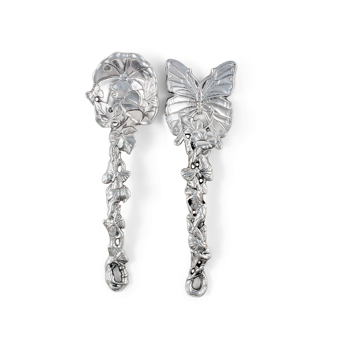 Arthur Court Designs Aluminum Metal Butterfly Salad Serving Set Garden Inspired Heavy Quality Amazing Detail 11 inch Long