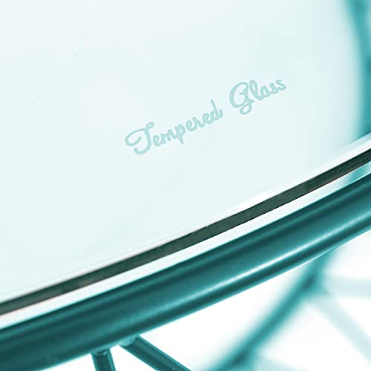 LeisureMod Malibu Modern Geometric Base Round Glass Top Coffee Table, Blue