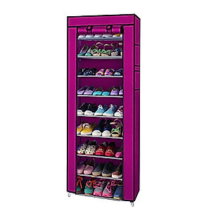 Gappys Shoe Rack Organizer Storage with Dustproof Cover - 10-Tier Free Standing Shoe Racks Cabinet for Closets,Shoe Stand,Shoe Shelf Storage (Pink), 22.83 x 11.4 x 63 inch