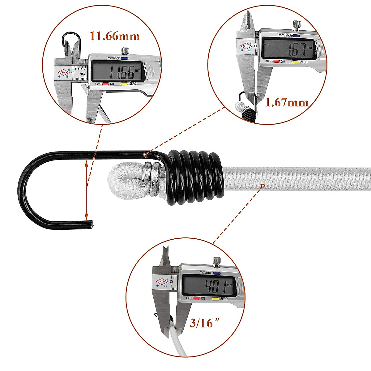 ZHOUBIN 9 inch Mini Short White Bungee Cords with Hooks, 12 Pcs