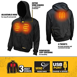 DEWALT DCHJ067B-L 20V/12V MAX Bare Hooded Heated Jacket, Black, Large
