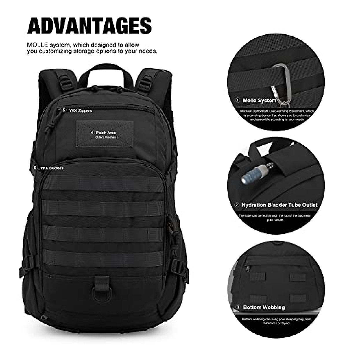 Mardingtop Small Tactical Backpack,Molle Hiking Backpack for Backpacking,Cycling and Biking ,25L Backpack