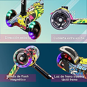 Scooter for Kids 3 Wheels Scooter Kids Scooter 4 Adjustable Height Lean to Steer Extra-Wide Deck Kids Scooter with LED Light Up Wheels Toddlers Girls & Boys from 3 to 12 Year-OldLearn to Steer